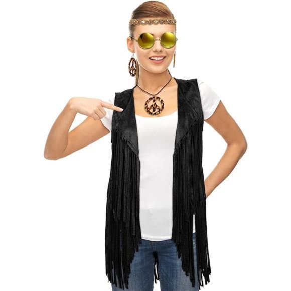 Jackets & Coats | 6 Pcs 6s 70s Outfits For Women Hippie Costume Set Peace Sign Earring Headband ...